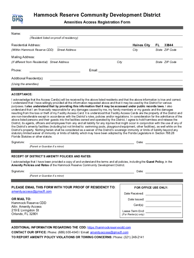 Fillable Online Hammock Reserve Amenity Access Form 2023.docx Fax Email ...