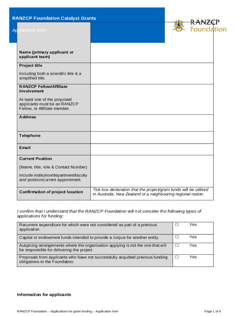 RANZCP Foundation Early Research Grants Application Doc Template ...