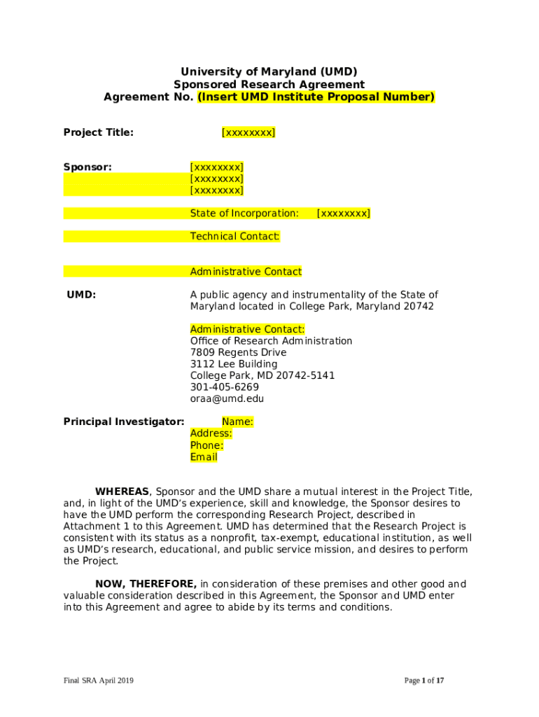 UMD sOffice of Research Administration - ora umd Doc Template | pdfFiller