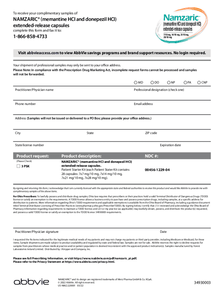 Fillable Online NAMZARIC Patient ResourcesHealthcare Professional Site ...