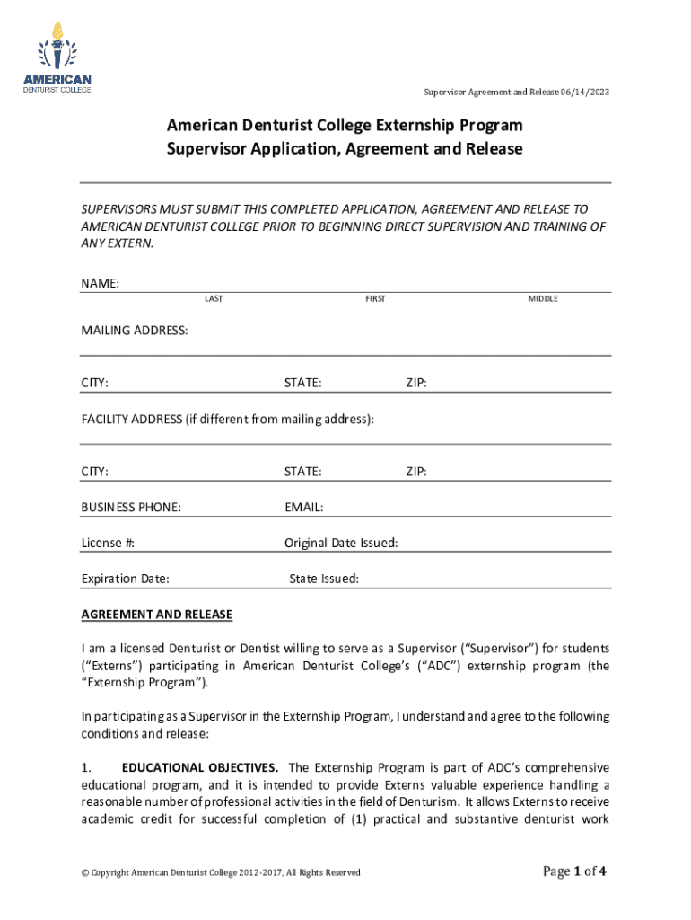 Fillable Online American Denturist College Externship Program Student ... Fax Email Print ...