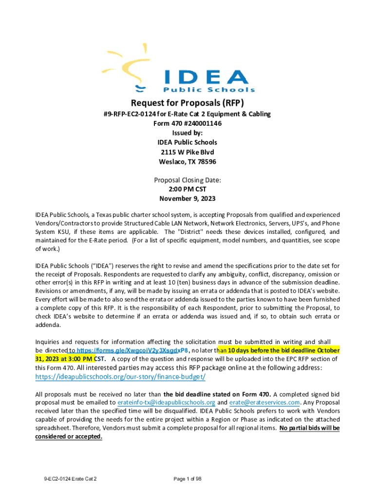 Fillable Online #9-RFP-EC2-0124 for E-Rate Cat 2 Equipment & Cabling Fax Email Print - pdfFiller