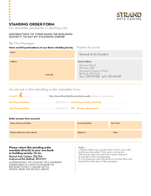 Fillable Online STANDING ORDER FORM - Belfast Fax Email Print - pdfFiller