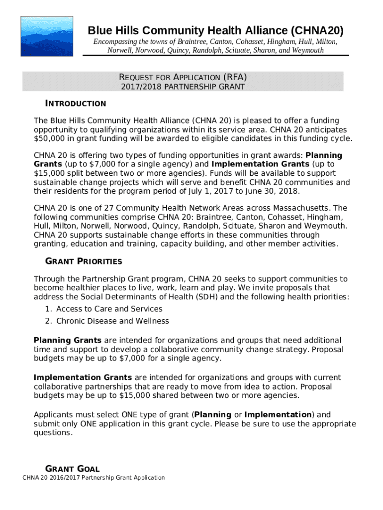 REQUEST FOR APPLICATION (CHNA 20 RFA-A) ... Doc Template | pdfFiller