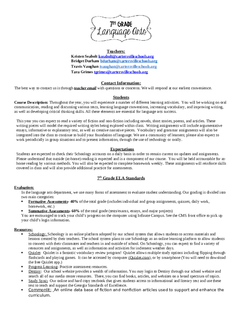 Cartersville Schools Teacher of the Year Recognition ... Doc Template | pdfFiller