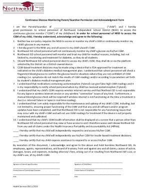 Fillable Online continuous glucose monitoring parental permission form ...