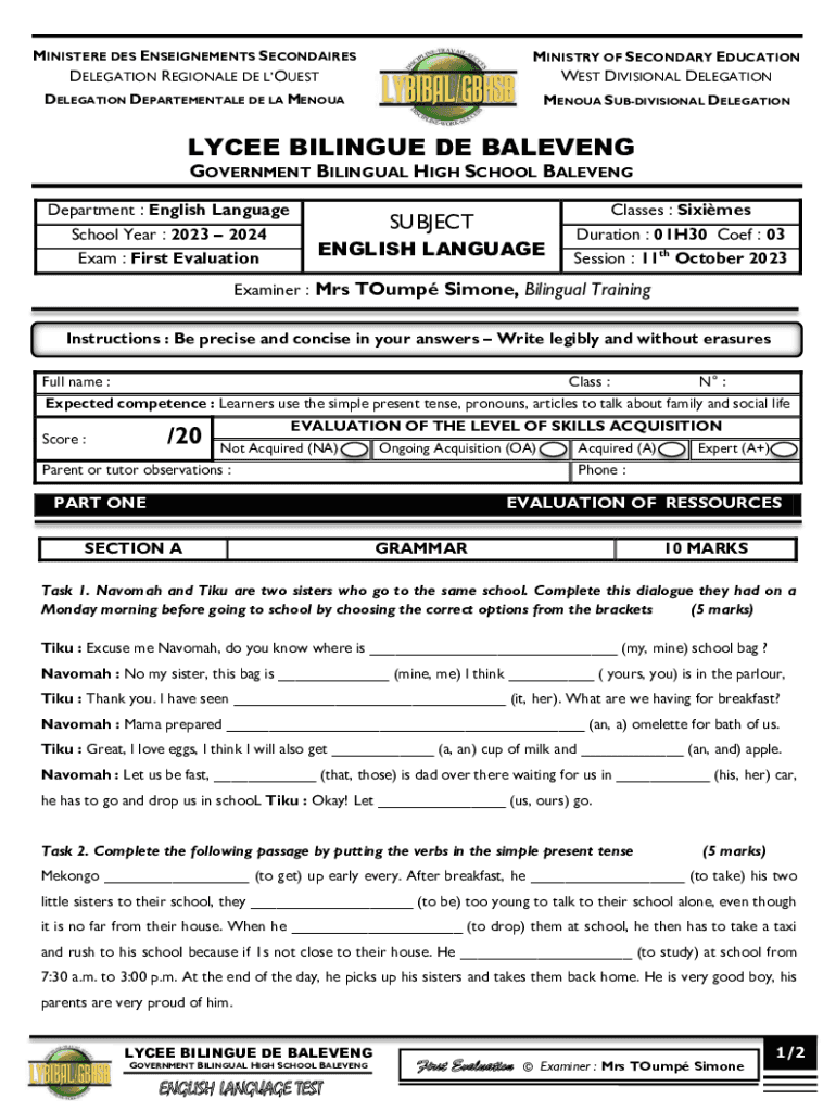 Fillable Online File:Government Bilingual High School Bafoussam Lycee ...