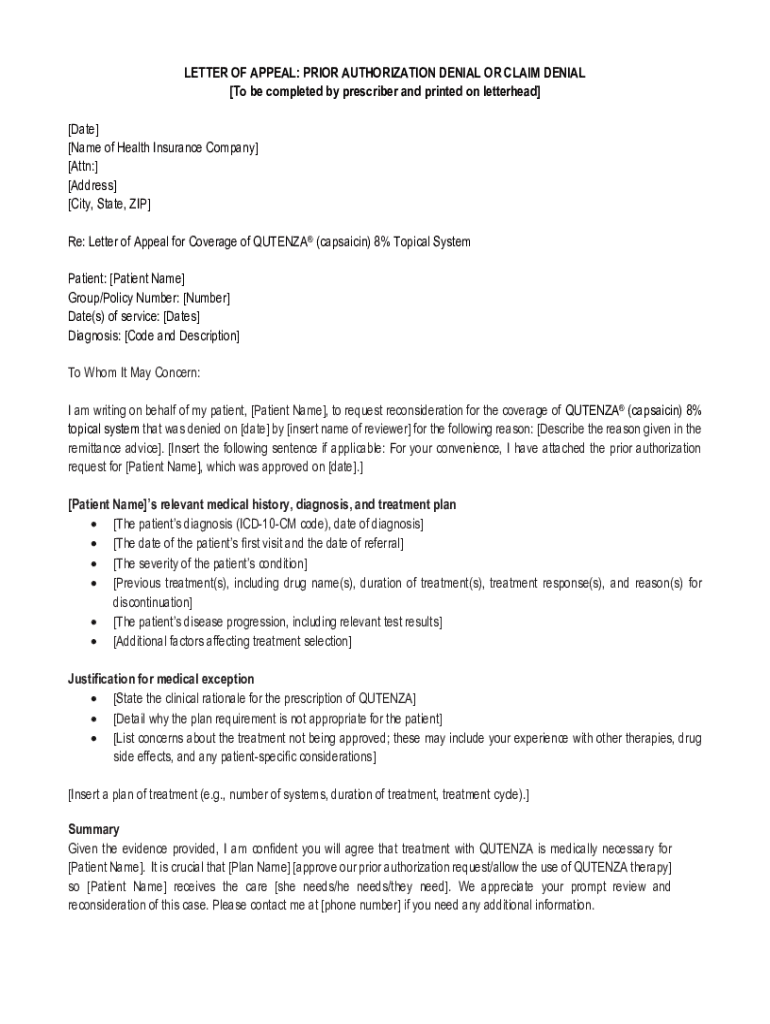 Fillable Online letter of appeal: prior authorization denial or claim denial Fax Email Print ...