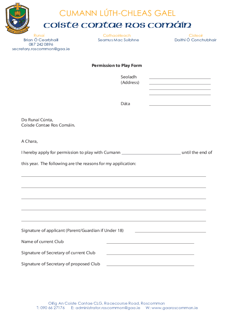 Fillable Online Permission to play Fax Email Print - pdfFiller