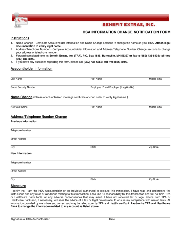 Fillable Online HSA INFORMATION CHANGE NOTIFICATION Fax Email Print - pdfFiller