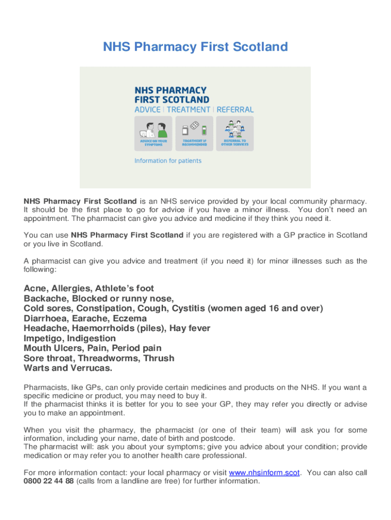 Fillable Online NHS Pharmacy First Scotland: information for patients ...