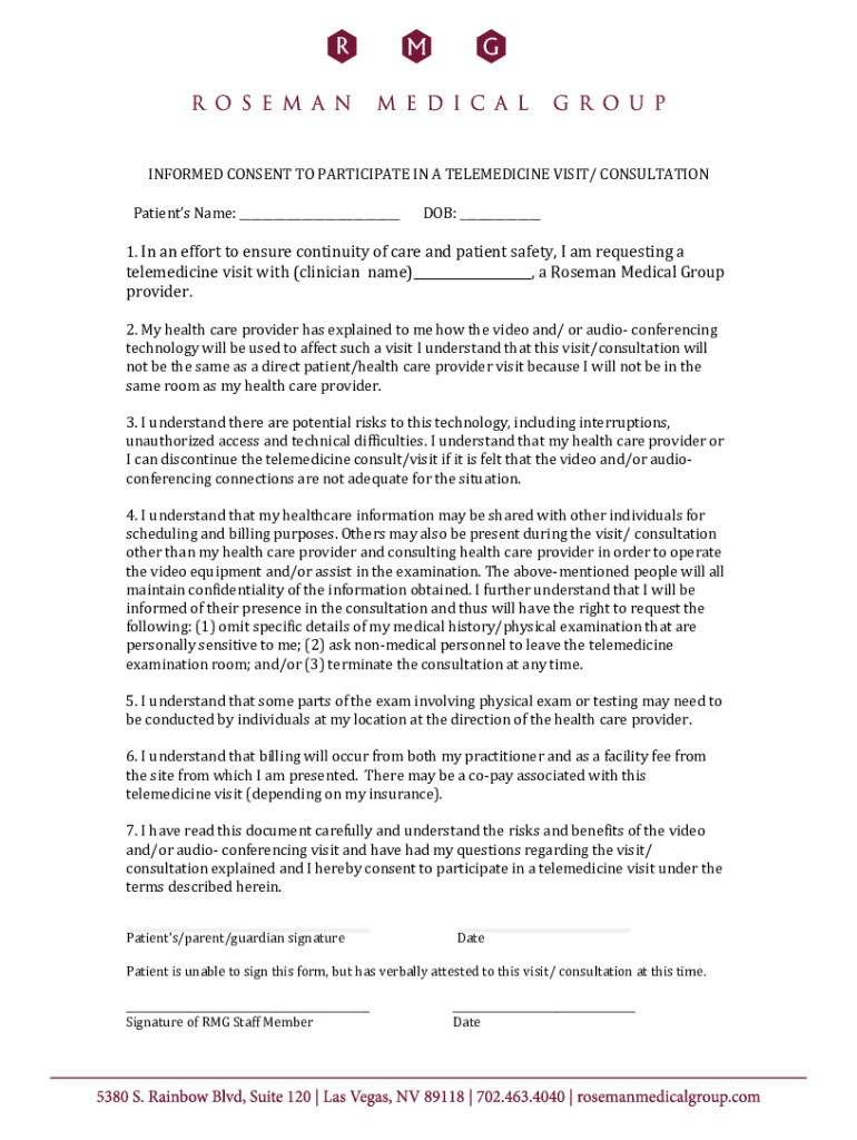 Fillable Online Informed Consents for Telemedicine: What To Know In ... Fax Email Print - pdfFiller