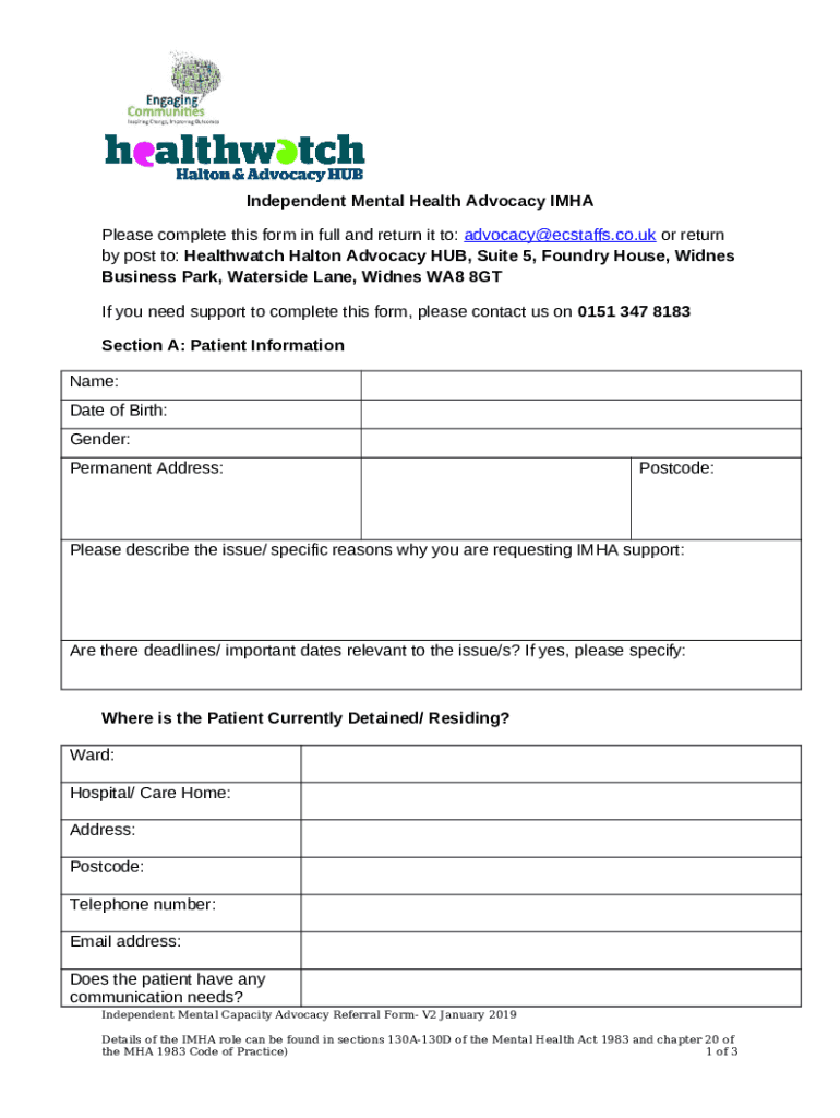 Independent-Mental-Health-Advocacy-IMHA-Referral--2 ... Doc Template | pdfFiller
