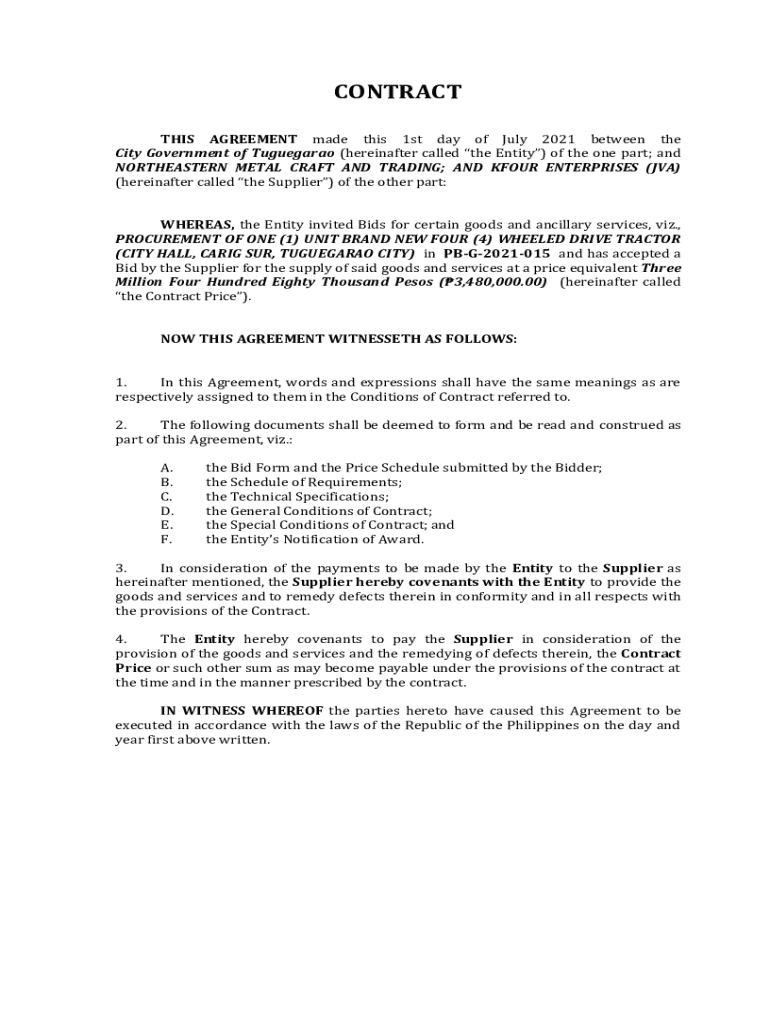 Fillable Online Contract of Agreement - 23BD0055 Fax Email Print ...