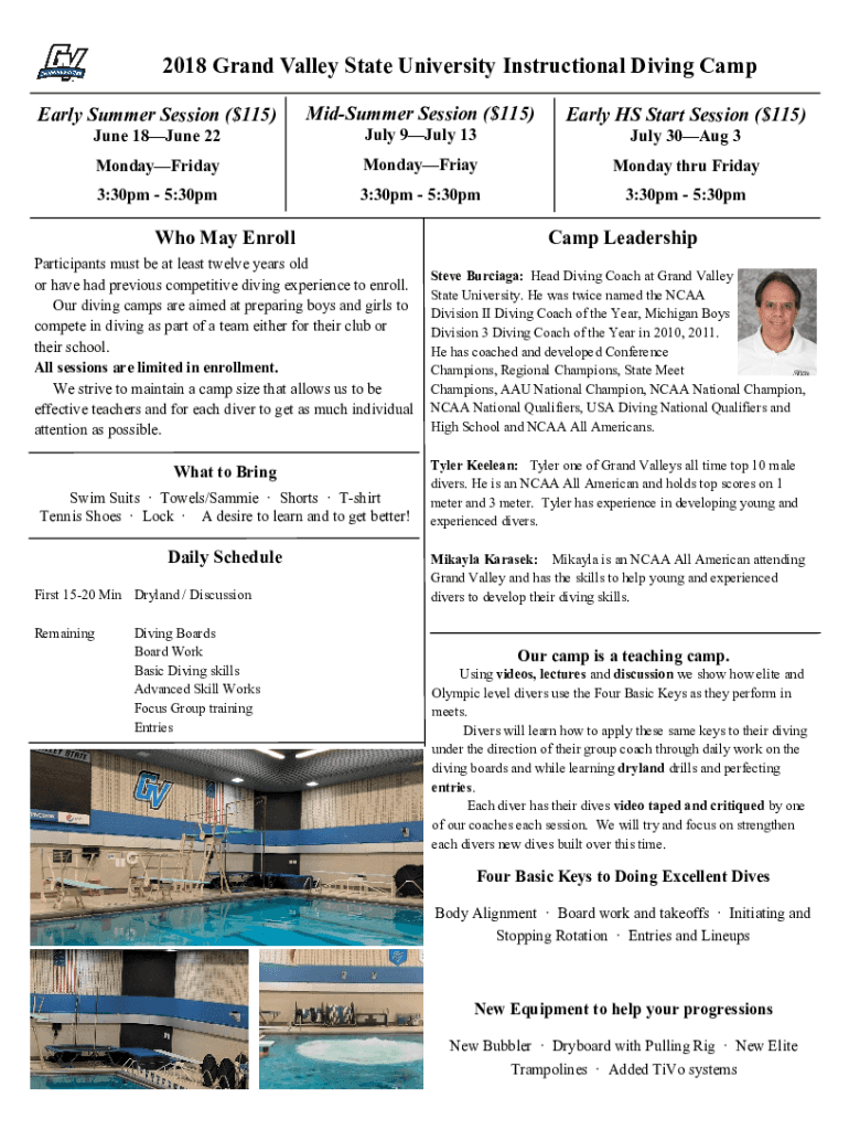 Fillable Online Contact Us - Grand Valley State Swimming & Diving Camps Fax Email Print - pdfFiller