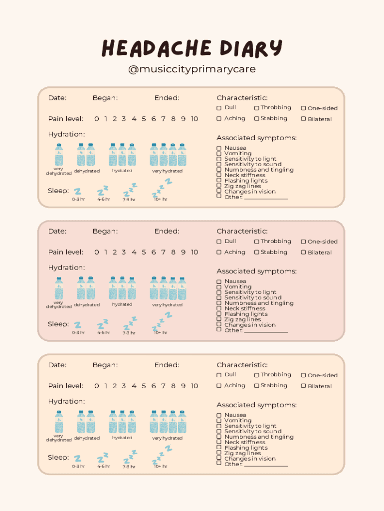 Fillable Online Headache Diary: Keeping a Diary Can Help Your Doctor ...