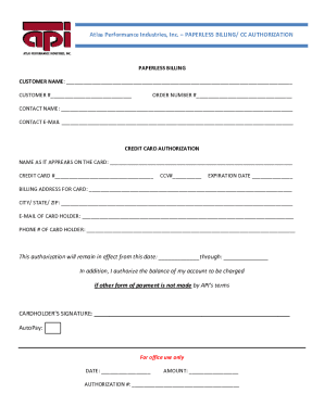 Fillable Online PAPERLESS BILLING/ CC AUTHORIZATION Fax Email Print ...