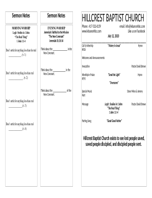 Fillable Online Sermon Notes - Hillcrest Baptist Church Lebanon, MO Fax ...