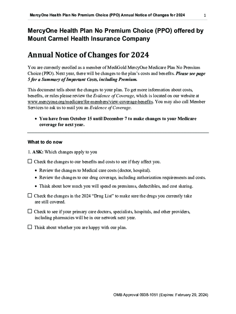 Fillable Online 2024 MediGold Mount Carmel Choice in OH Plan Benefits ...