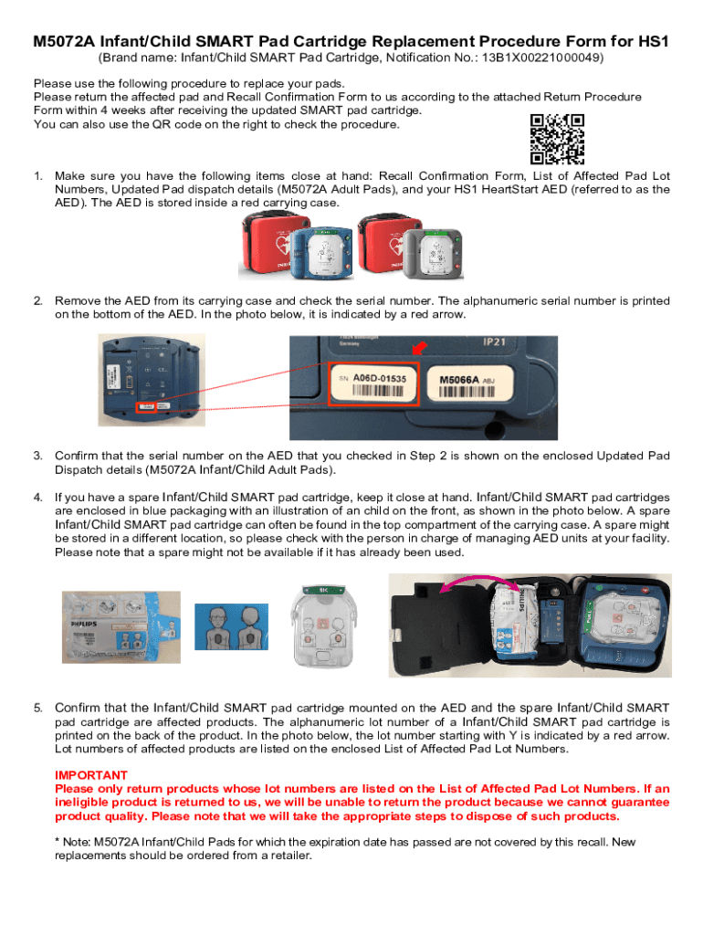 Fillable Online M5072A Infant/Child SMART Pad Cartridge Replacement ...