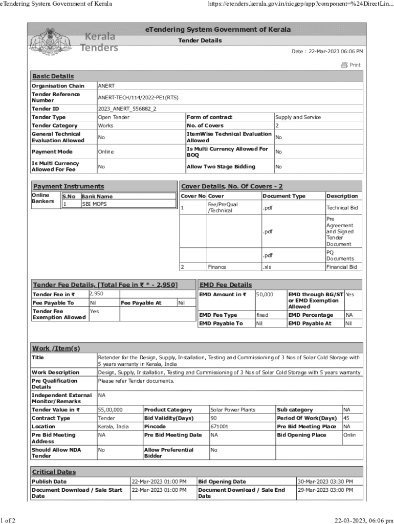 Fillable Online Active Tenders - eTendering System Government of Kerala Fax Email Print - pdfFiller