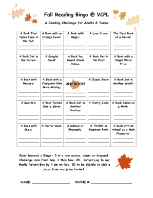 Fillable Online Fall Reading Bingo Printable by Mrs Lodge's Library Fax ...