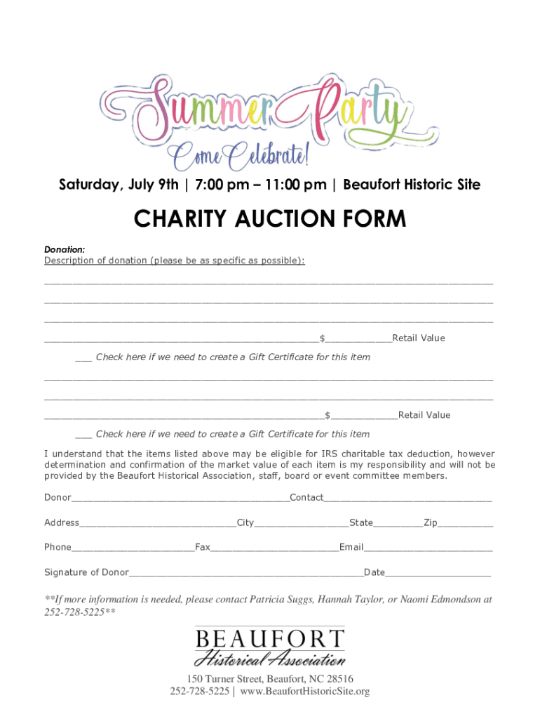 Fillable Online CHARITY AUCTION FORM Fax Email Print - pdfFiller