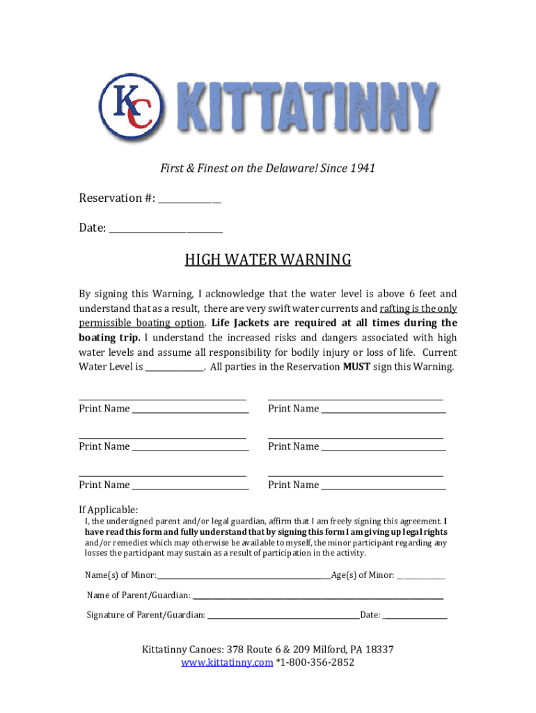 Fillable Online HIGH WATER WARNING Fax Email Print - pdfFiller
