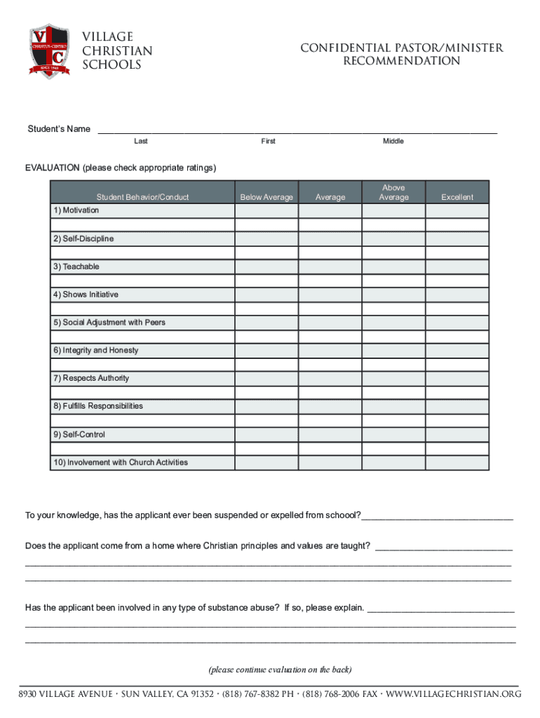 Fillable Online confidential pastor/minister recommendation Fax Email Print - pdfFiller