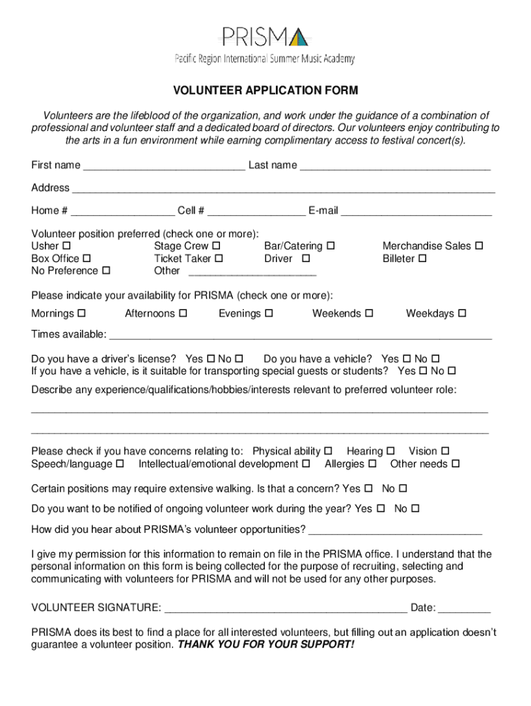 Fillable Online prisma volunteer agreement and code of conduct Fax ...
