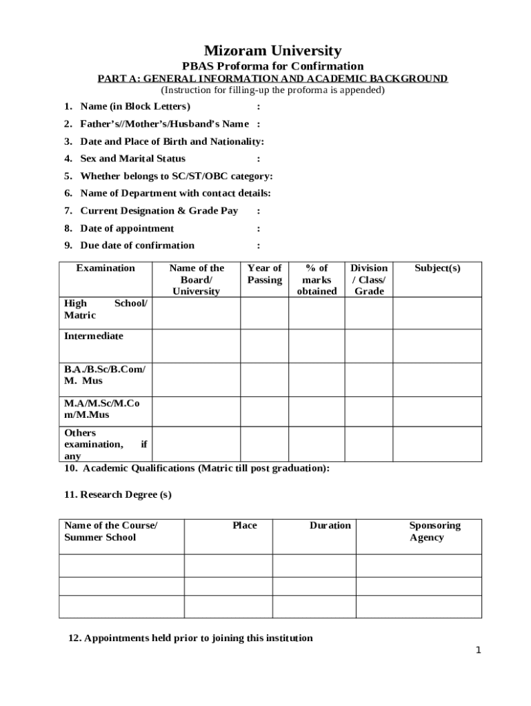 Instruction for Filling up Part B of the PBAS Proa - mzu edu Doc ...
