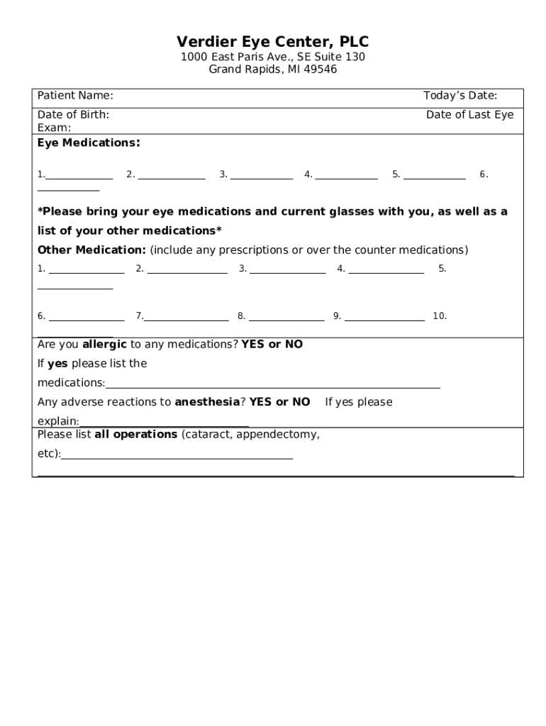 Adult Eye Clinic Patient Packet Doc Template | pdfFiller