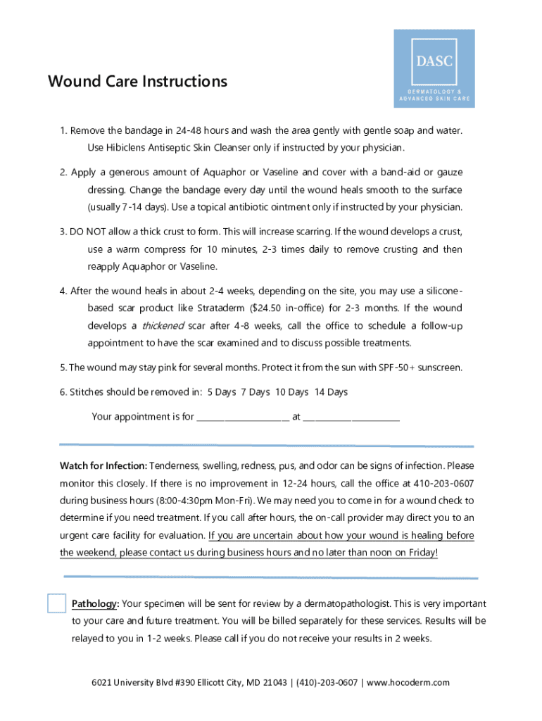 Fillable Online WOUND CARE INSTRUCTION SHEET Fax Email Print - pdfFiller