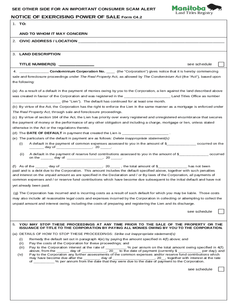 NOTICE OF EXERCISING POWER OF SALE C4 Doc Template | pdfFiller