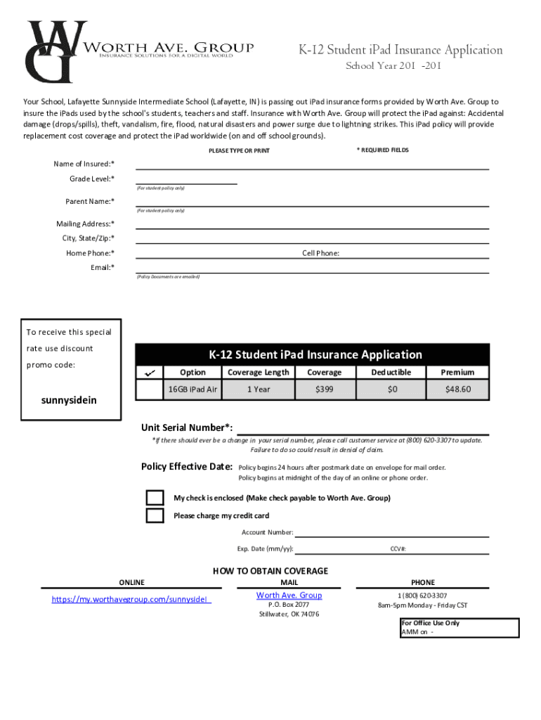 Fillable Online sis lsc k12 in K-12 Student iPad Insurance Application ...