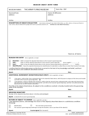 Fillable Online Museum object entry form Fax Email Print - pdfFiller