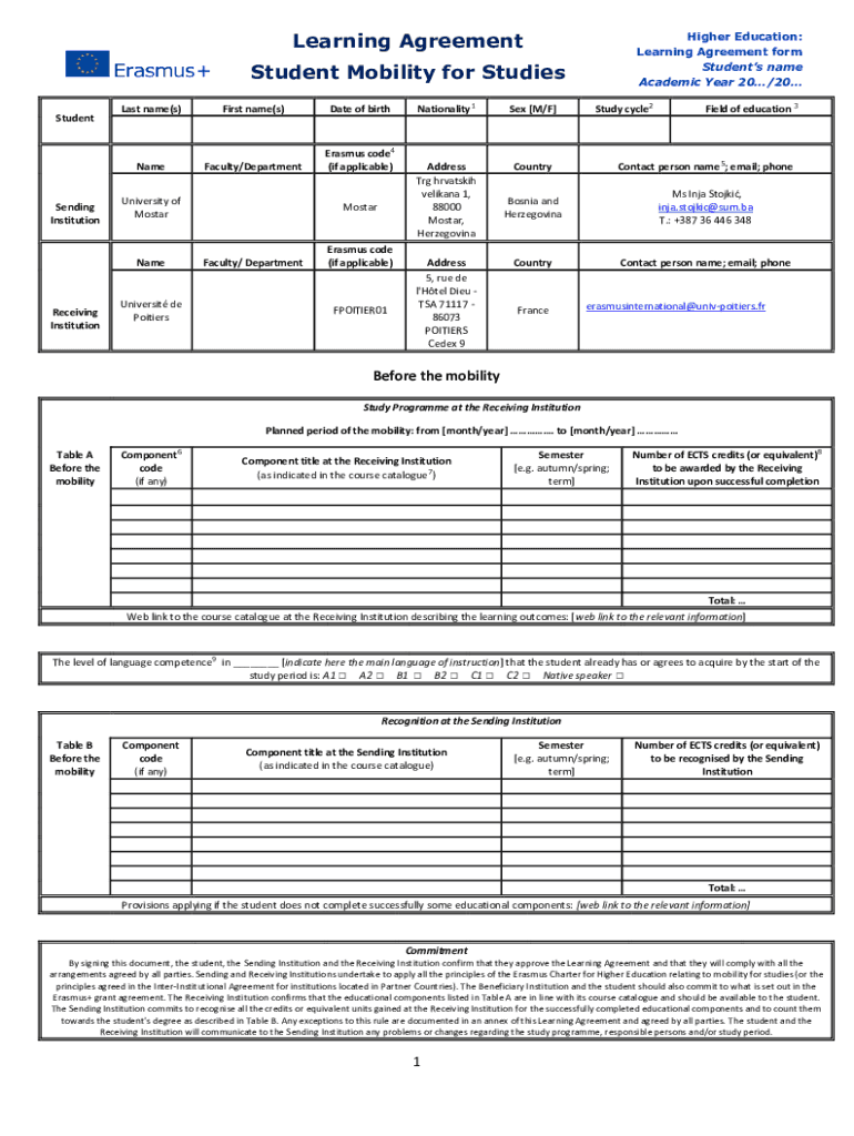 Fillable Online Learning Agreement Student Mobility for Studies - OeAD ...