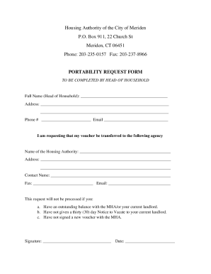 Fillable Online Portability Request Form - meriden-ha.com Fax Email ...