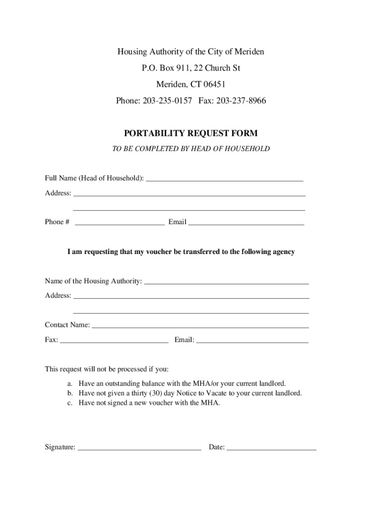 Fillable Online Portability Request Form - meriden-ha.com Fax Email ...