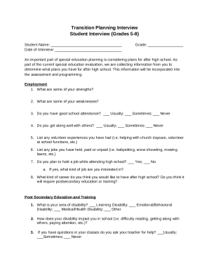 Transition Planning Parent Interview (Grades 7-8) Doc Template | pdfFiller