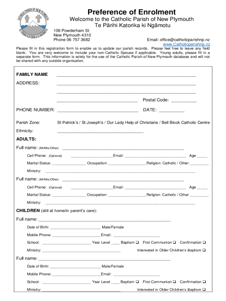 Fillable Online Catholic Parish Of New Plymouth Fax Email Print - pdfFiller