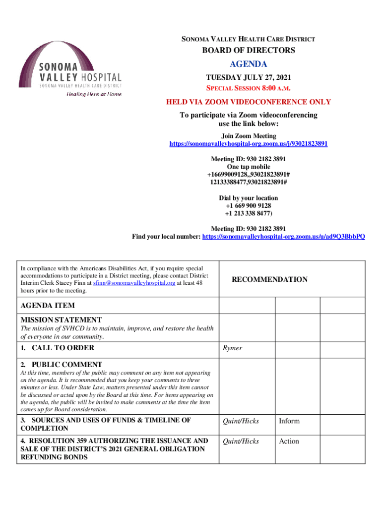 Fillable Online Sonoma Valley Hospital Virtual Community COVID-19 ...