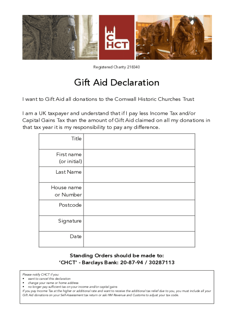 Fillable Online Charity Gift Aid Declarationmultiple donations ...