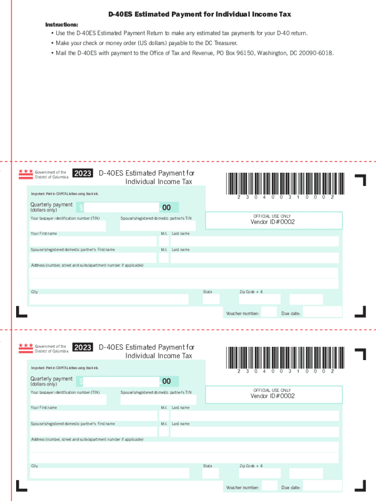Fillable Online Use the D-40ES Estimated Payment Return to make any ...