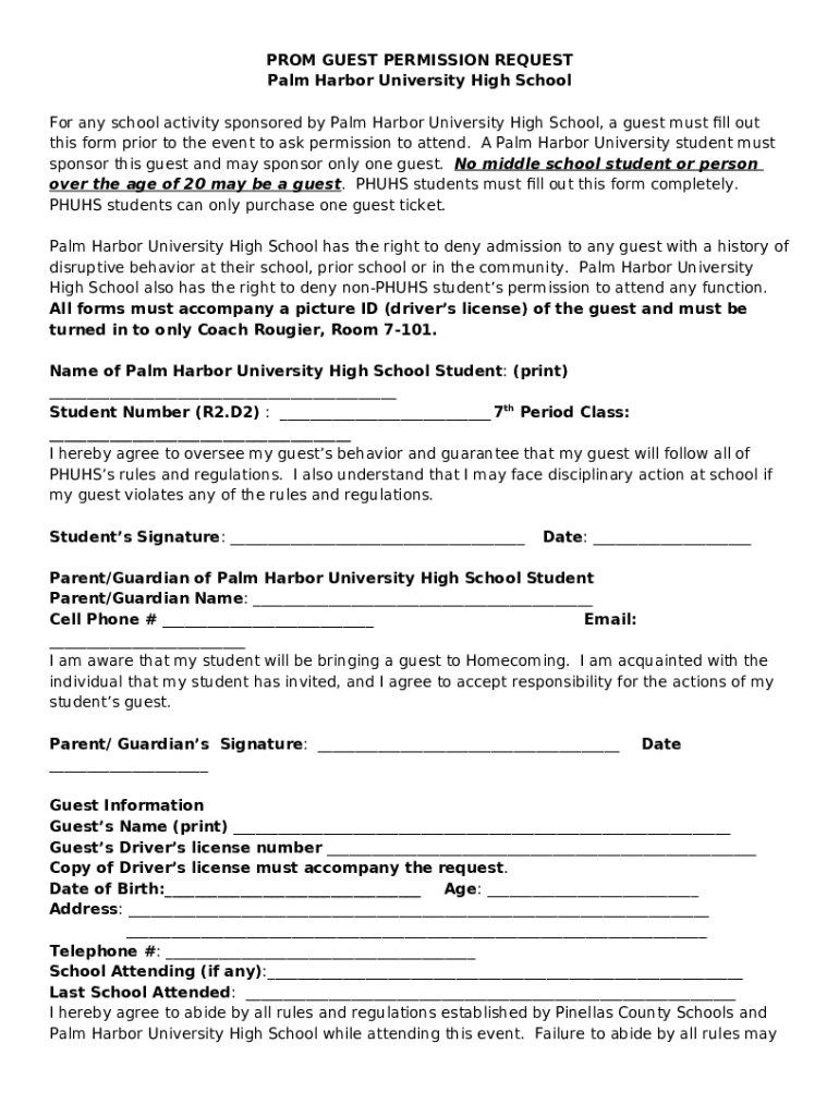 University High School Student Guest Application Doc Template | pdfFiller