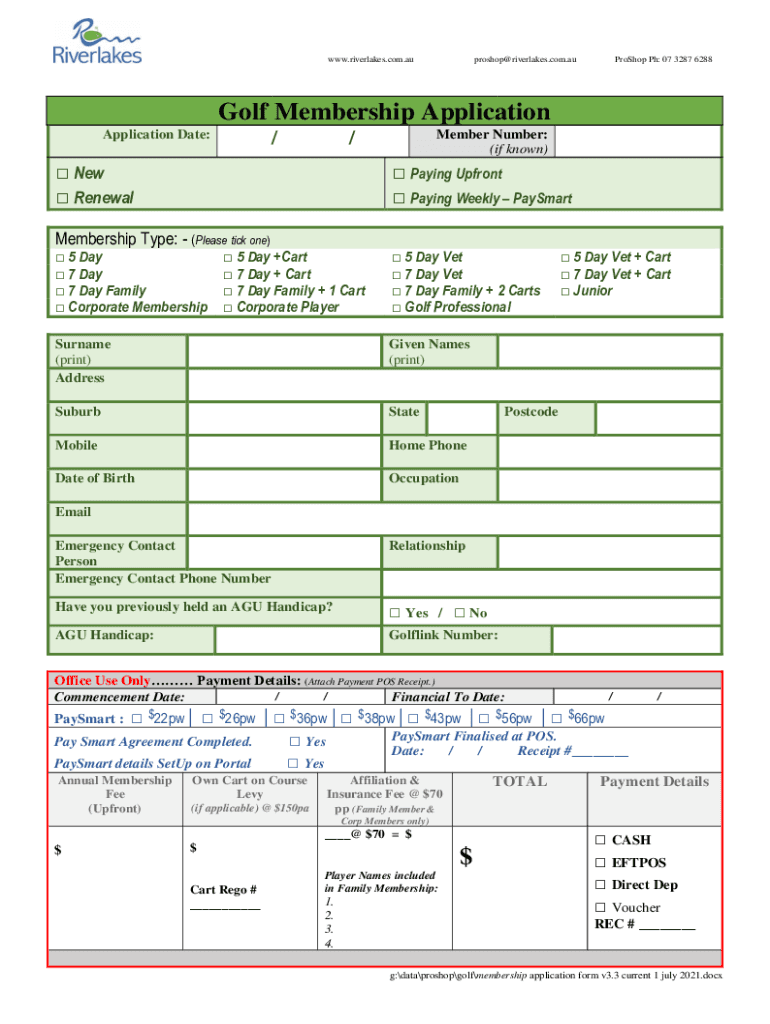 Fillable Online Golf Membership Application $ Fax Email Print - pdfFiller
