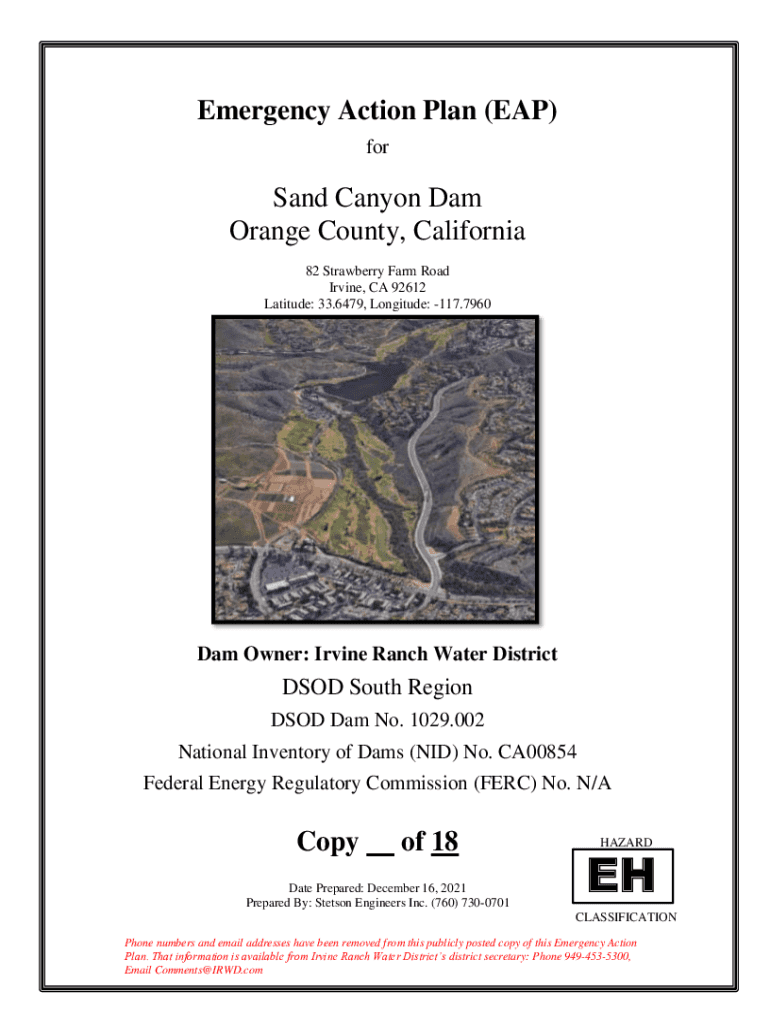 Fillable Online Emergency Action Plan (EAP) Sand Canyon Dam Orange ...