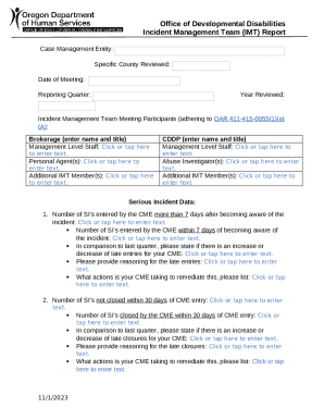 Incident Management Team (IMT) Report Doc Template | pdfFiller