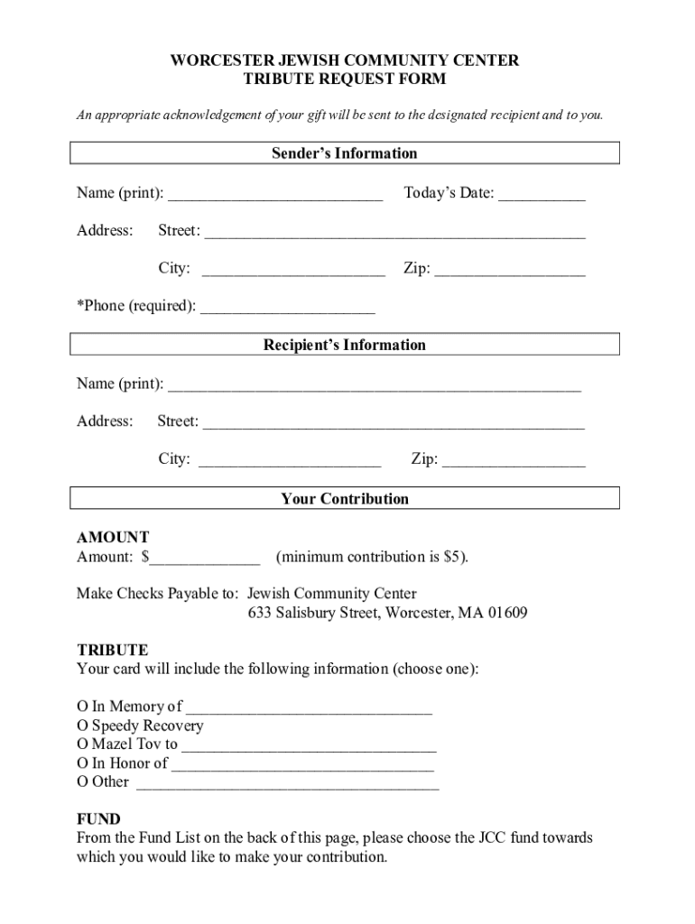 Fillable Online Tribute Request Form Fax Email Print - pdfFiller