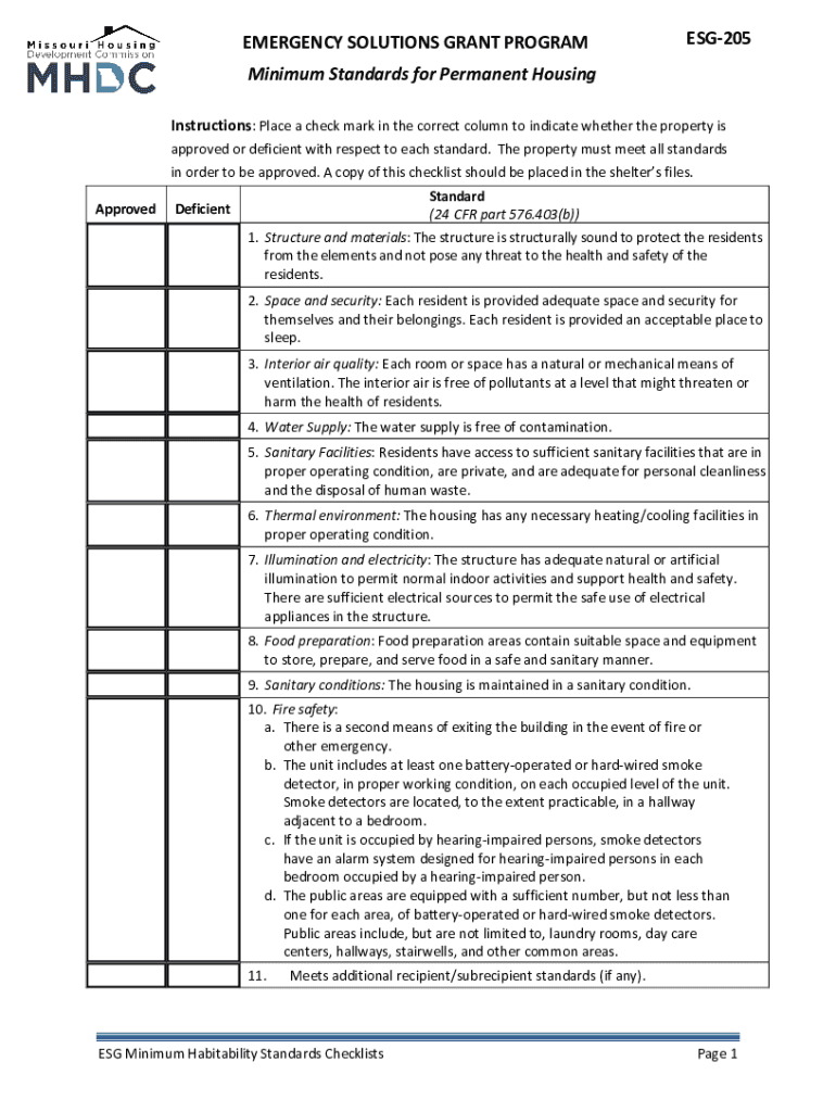 Fillable Online ESG-Emergency-Shelter-Minimum-Habitability-Standards ...